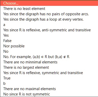 SOLVED:Choose__. There is no least element Yes since the digraph has no ...