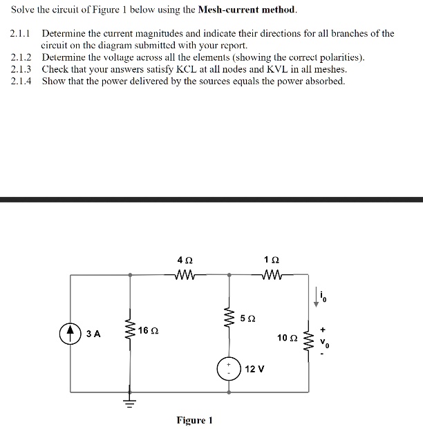 SOLVED: Solve the circuit of Figure 1 below using the Mesh-current method 2.1.1 Determine the ...