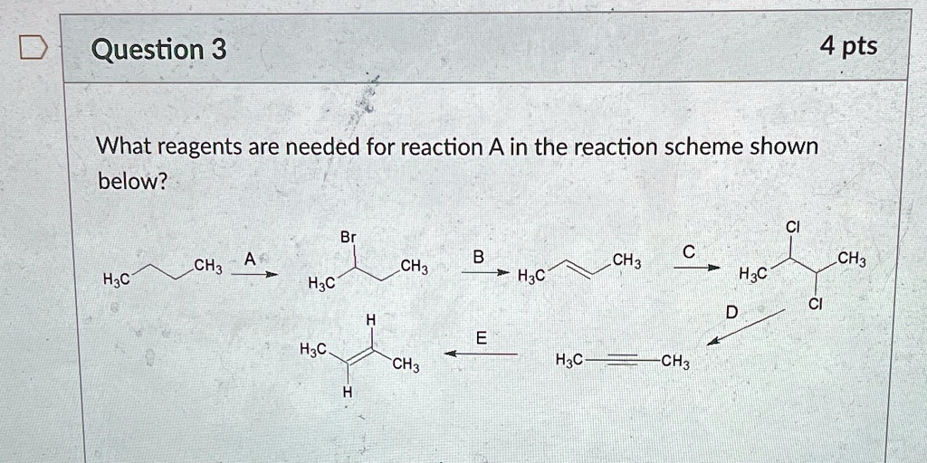 Question 3 What reagents are needed for reaction A in the reaction scheme shown below? 4 pts CI ...