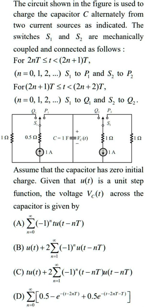 The circuit shown in the figure is used to charge the capacitor C alternately from two current ...