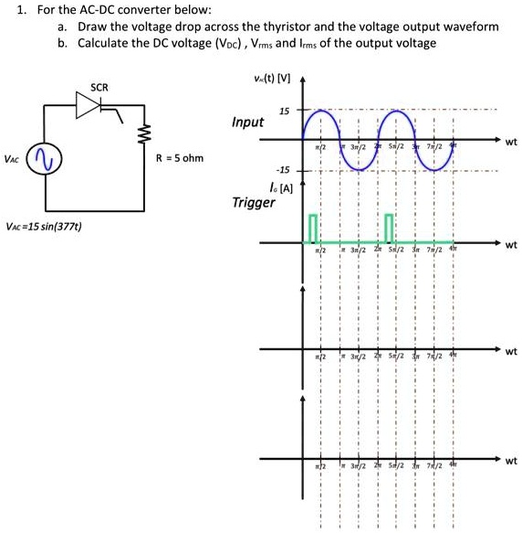 SOLVED: 1. For the AC-DC converter below: a. Draw the voltage drop across the thyristor and the ...