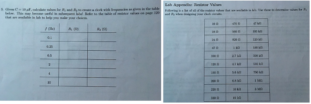 SOLVED: Lab Appendix: Resistor Values Following is a list of all the ...