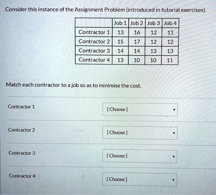 Solved Consider This Instance Of The Assignment Problem Introduced In Tutorial Exercises 5139