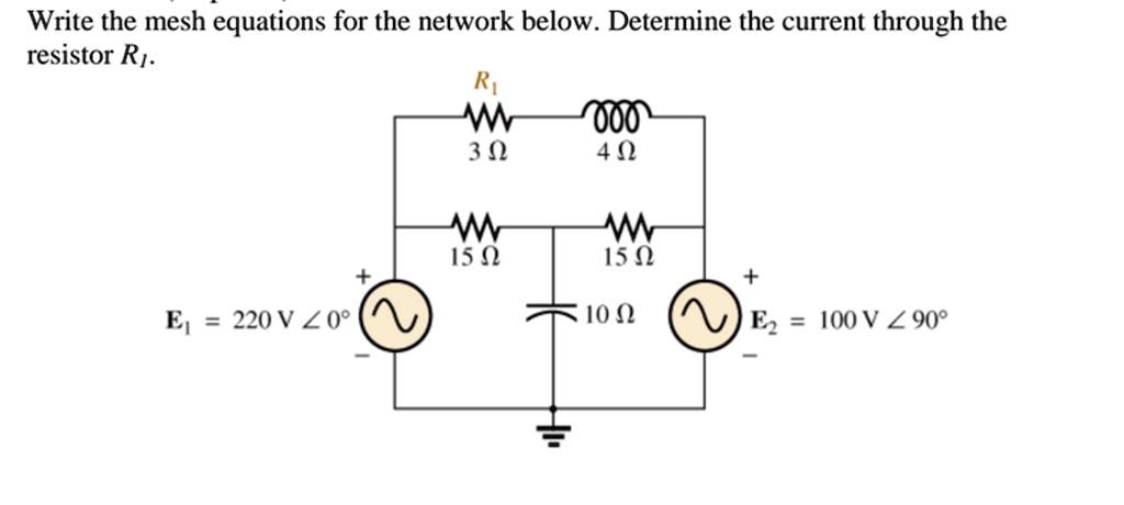 Write the mesh equations for the network below. Determine the current ...
