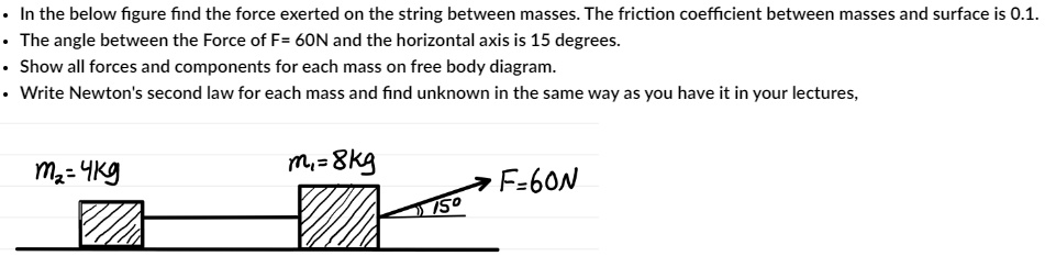 In the below figure find the force exerted on the string between masses ...