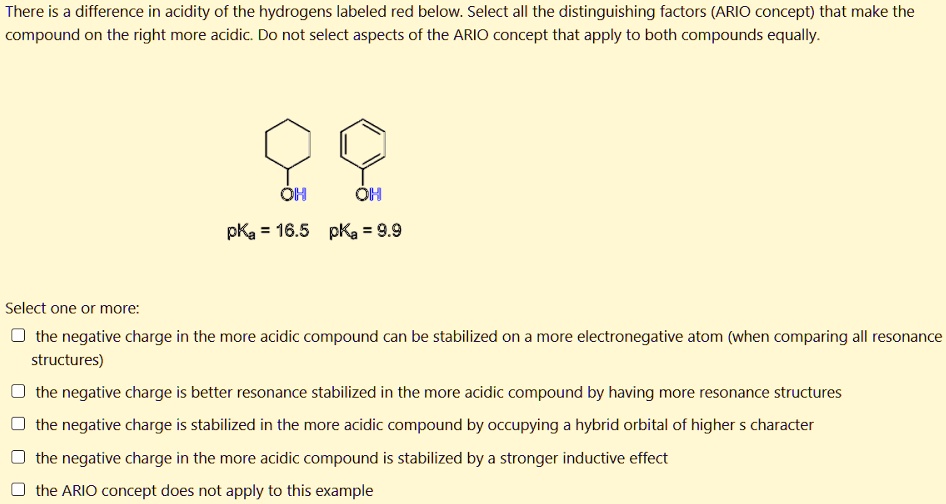 SOLVED:There is difference in acidity of the hydrogens labeled red ...