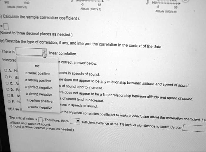 SOLVED:(od (inrn Calculate tre sample correlation coefficient r Round t0 Ihree Cecimal places as ...