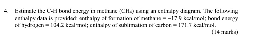 SOLVED: Estimate the C-H bond energy in methane (CH4) using an enthalpy diagram. The following ...