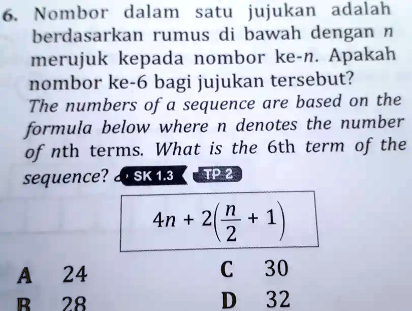 6. Nombor dalam satu jujukan adalah berdasarkan rumus di bawah dengan n ...
