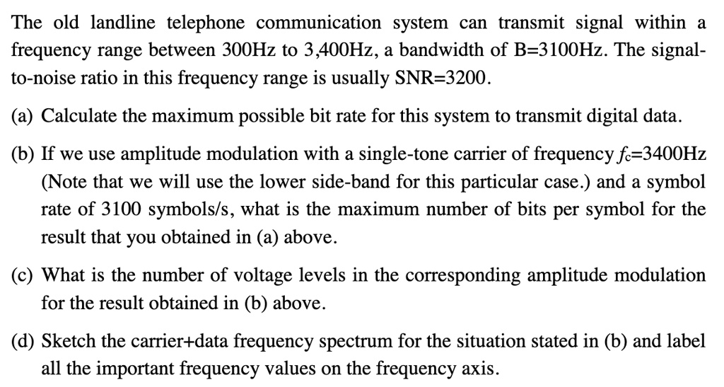 SOLVED: The old landline telephone communication system can transmit ...