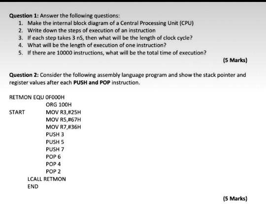 SOLVED: Question: Answer the following questions: 1. Make the internal block diagram of the ...