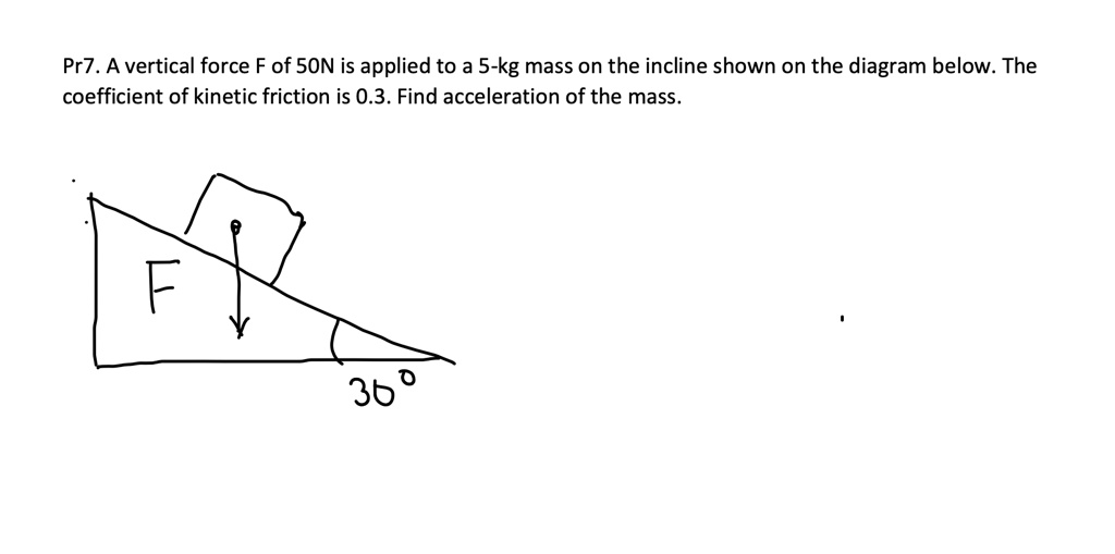 Pr7. A vertical force F of 50N is applied to a 5-kg mass on the incline ...