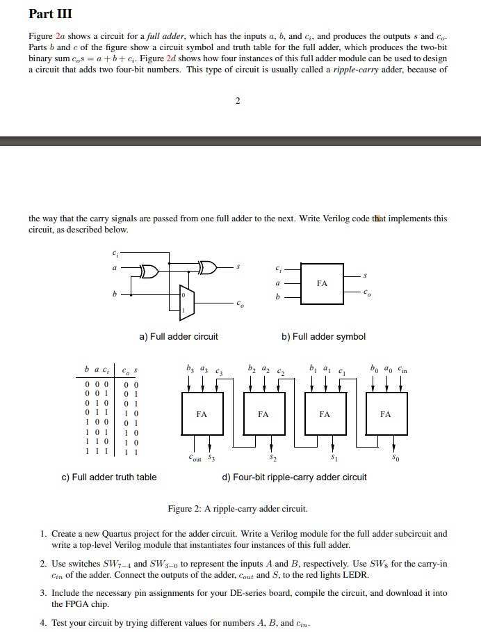 Part III Figure 2 shows a circuit for a full adder, which has the inputs a, b, and ci, and ...