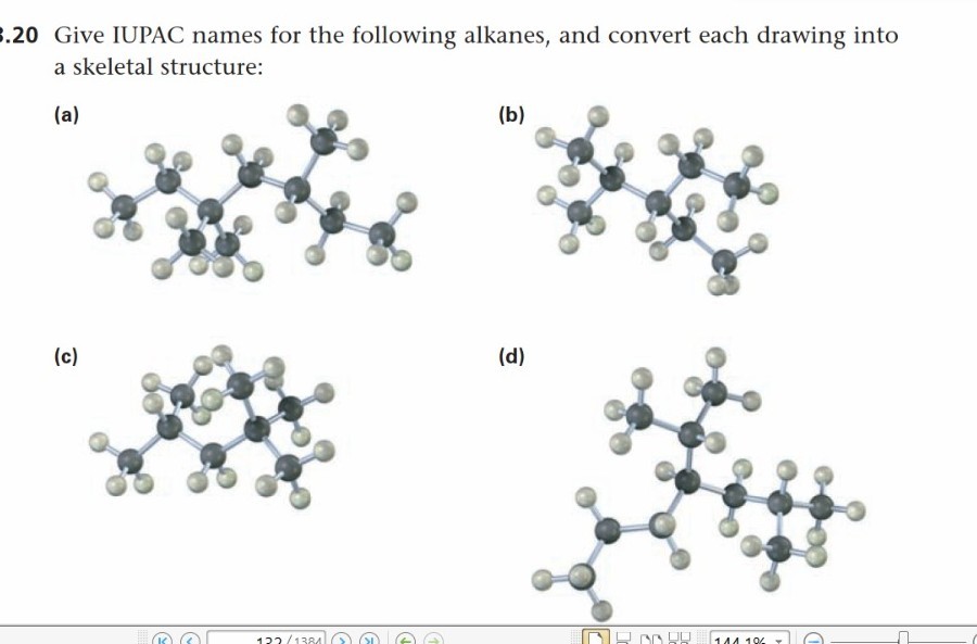 20 give iupac names for the following alkanes and convert each drawing into a skeletal structure ...