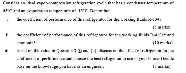 Consider an ideal vapor-compression refrigeration cycle that has a ...