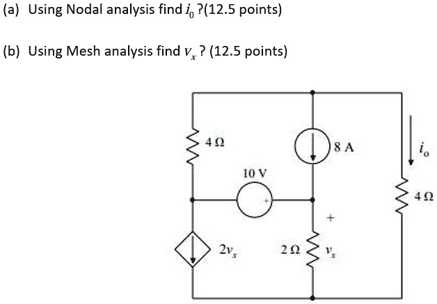(a) Using Nodal analysis find io ? (12.5 points) (b) Using Mesh analysis find vx ? (12.5 points)