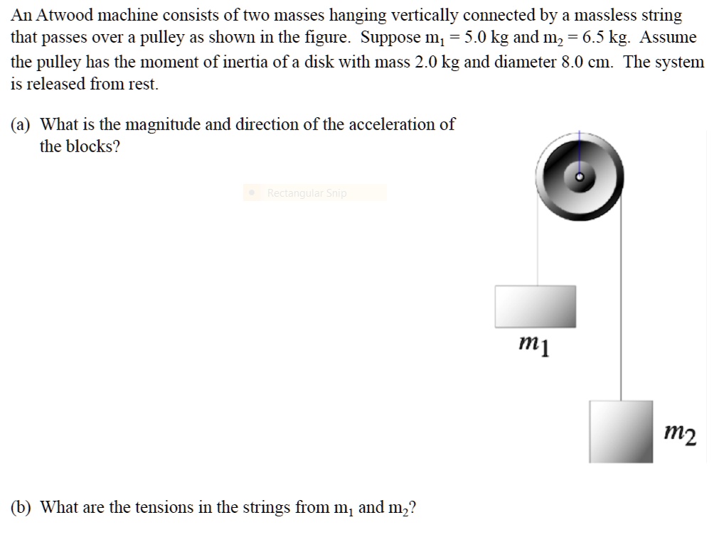 SOLVED: An Atwood machine consists of two masses hanging vertically connected by a massless ...