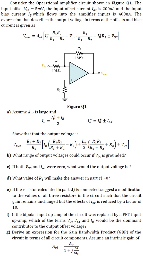 SOLVED: Consider the Operational amplifier circuit shown in Figure Q1: The input offset Vos SmV ...