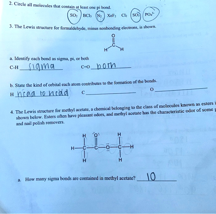 SOLVED:2. Circle all molecules that contain least one pi bond SOz BCI ...