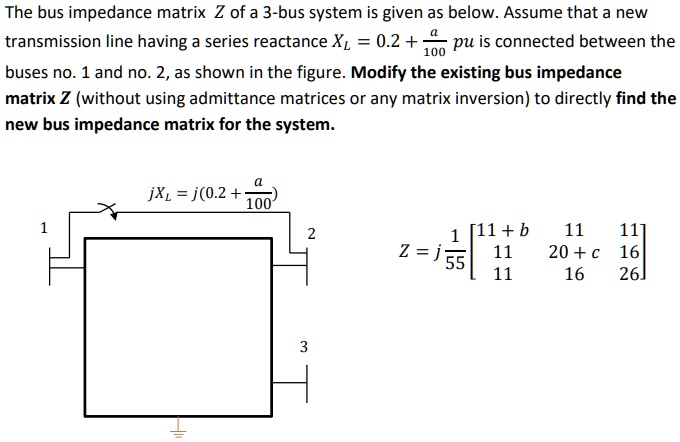 The bus impedance matrix Z of a 3-bus system is given as below. Assume that a new transmission ...