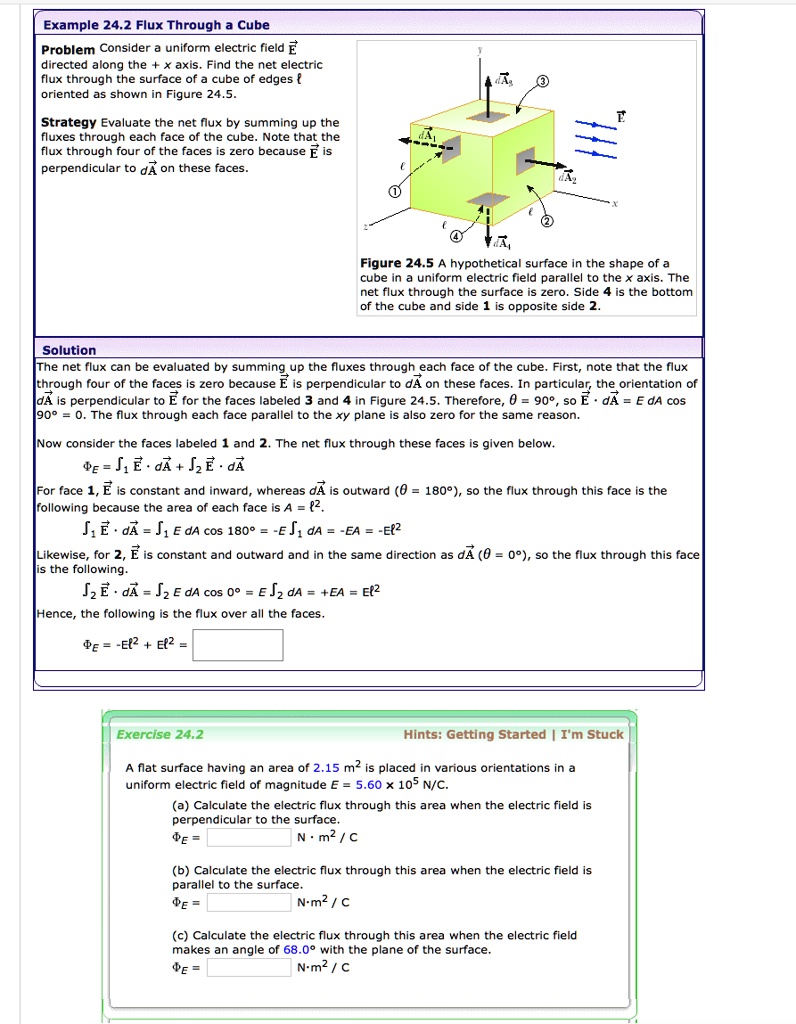 example 242 flux through cube problem consider uniform lectric field e directed llong the axis ...