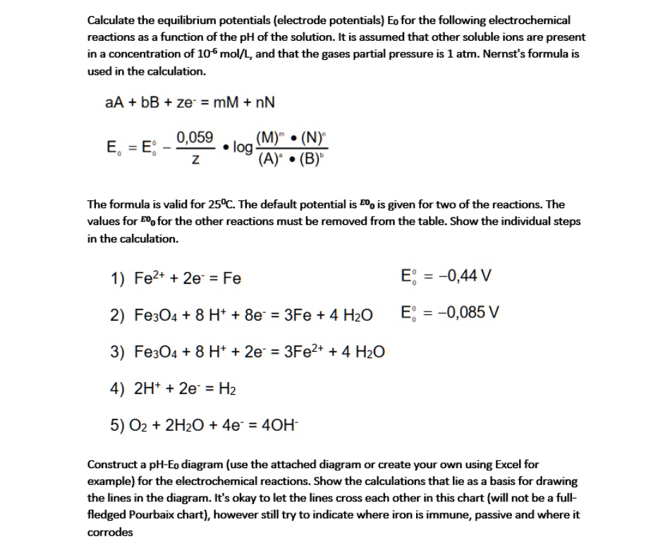 SOLVED: Calculate the equilibrium potentials (electrode potentials) Eo ...