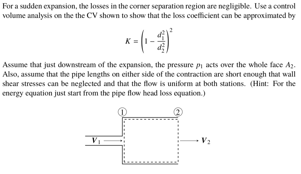 SOLVED: For a sudden expansion, the losses in the corner separation ...