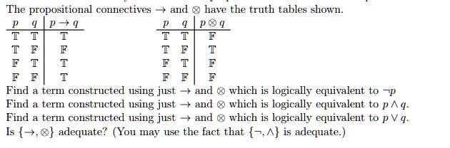 the propositional connectives and 4 have the truth tables shown pq find ...