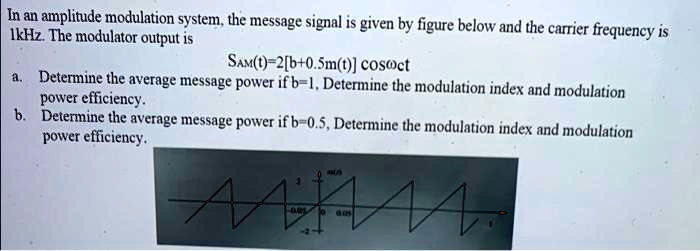 SOLVED: In an amplitude modulation system, the message signal is given by the figure below and ...