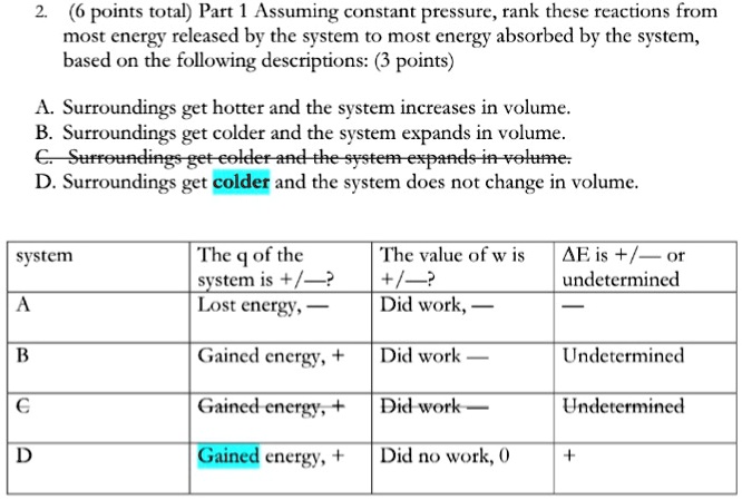 SOLVED: points total) Part Assuming constant pressure, rank these ...