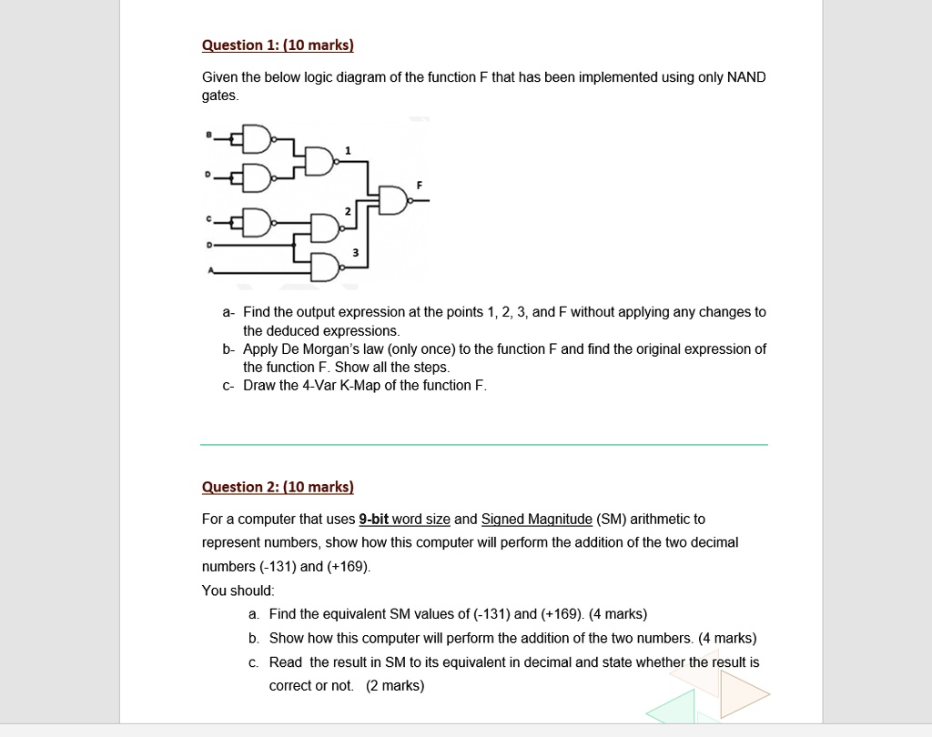 SOLVED: Question 1: (10 marks) Given the below logic diagram of the function F that has been ...