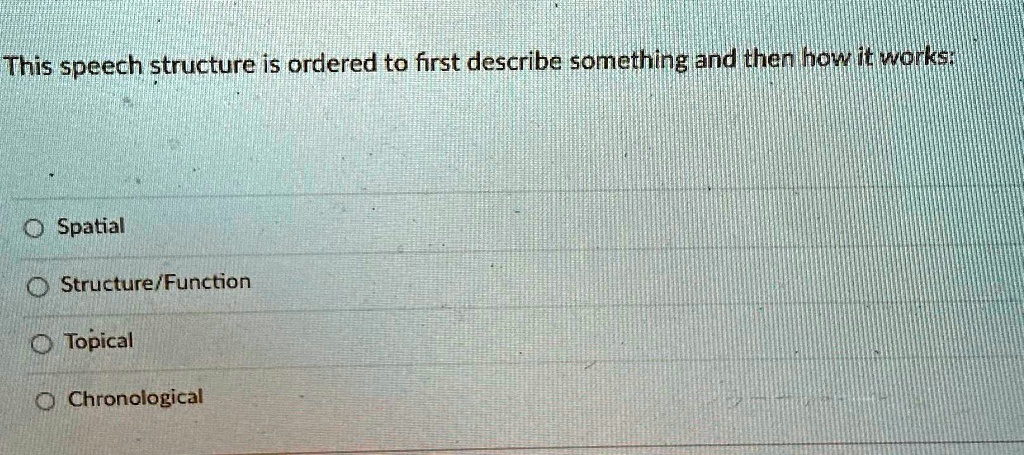 SOLVED: This speech structure is ordered to first describe something ...