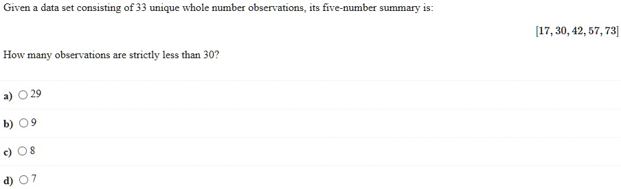 given data set consisting of 33 unique whole number observations its ...