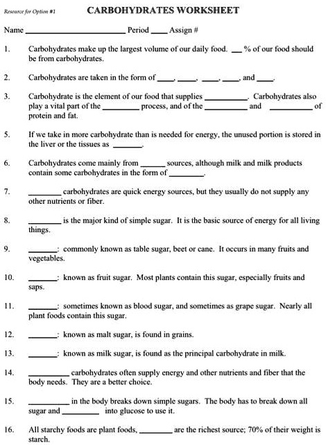 rolthttav ullut3 carbohydrates worksheet name periad assign ...