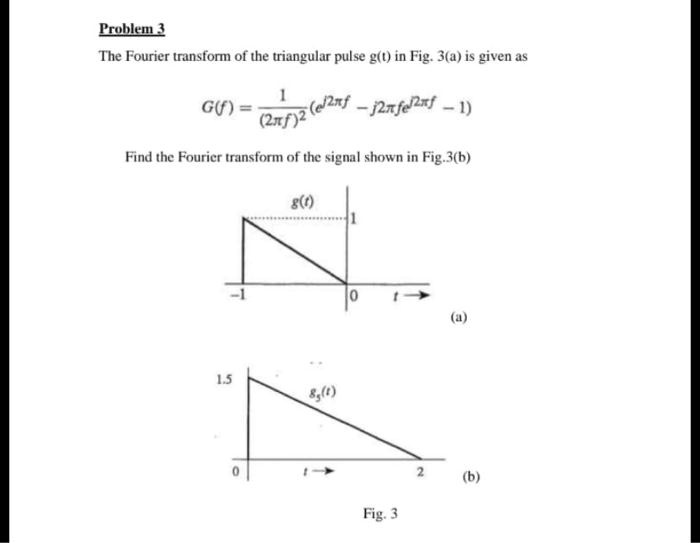 Problem 3 The Fourier transform of the triangular pulse g(t) in Fig.3a ...