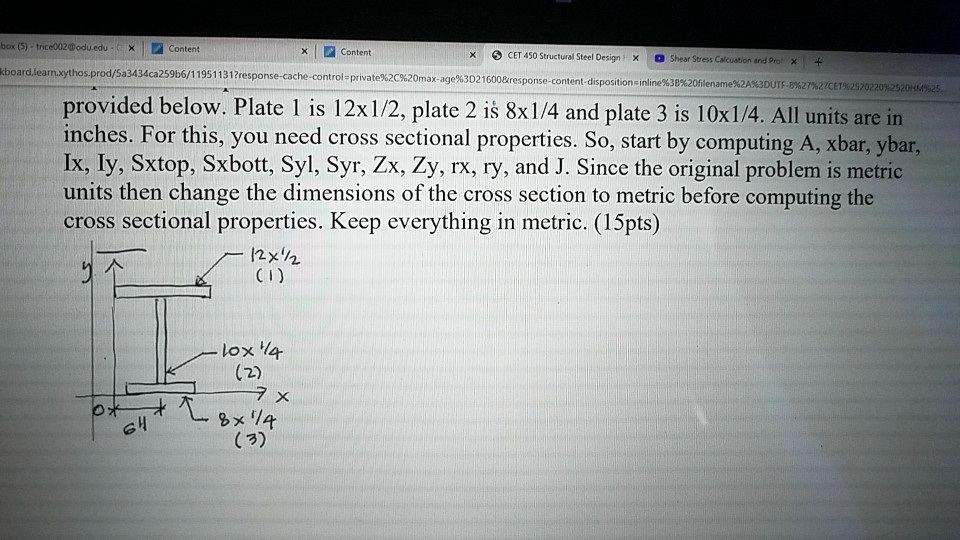 SOLVED: ox5trice002@odu.eduX Content Content CET 450 Structural Steel ...