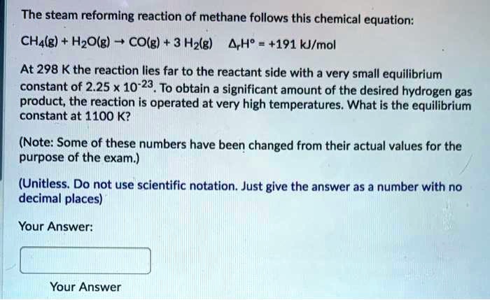 the steam reforming reaction of methane follows this chemical equation ...