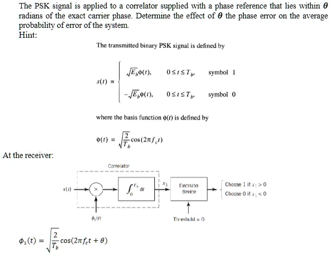[GET ANSWER] The PSK signal is applied to a correlator supplied with a ...