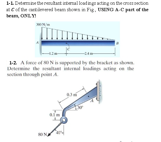1-1. Determine the resultant internal loadings acting on the cross section at C of the ...