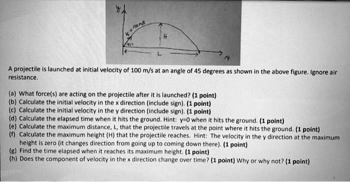 a projectile launched at initial velocity of 100 ms at an angle of 45 degrees as shown in the ...