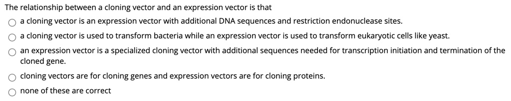 SOLVED: The relationship between cloning - vector and an expression vector is that cloning ...