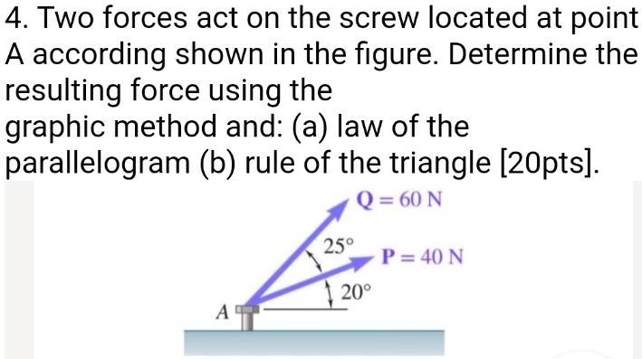 4 two forces act on the screw located at point a according shown in the ...