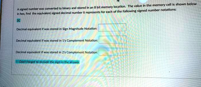 SOLVED: A signed number was converted to binary and stored in an 8 bit memory location. The ...