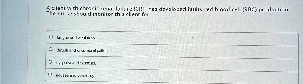 a client with chronic renal failure crf has developed faulty red blood ...