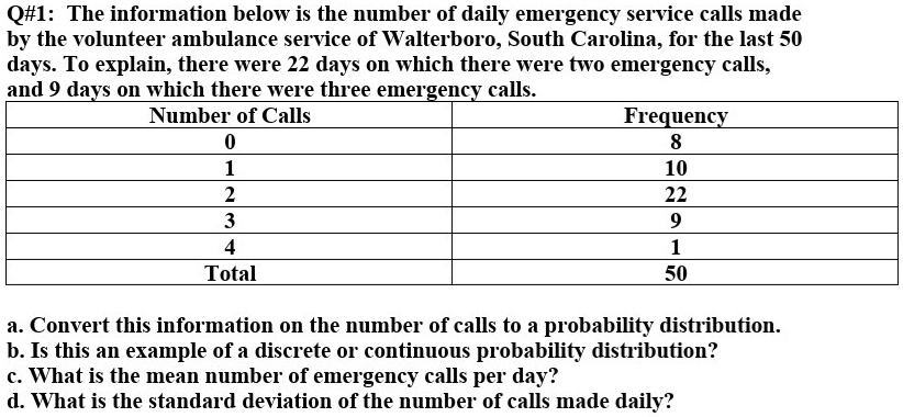 Q#1: The information below is the number of daily emergency service ...