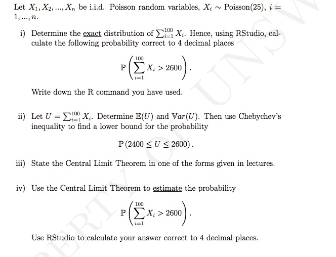SOLVED: Let X1, X2, ..., Xn be i.i.d. Poisson random variables. X Poisson(25) for i = 1, ..., n ...
