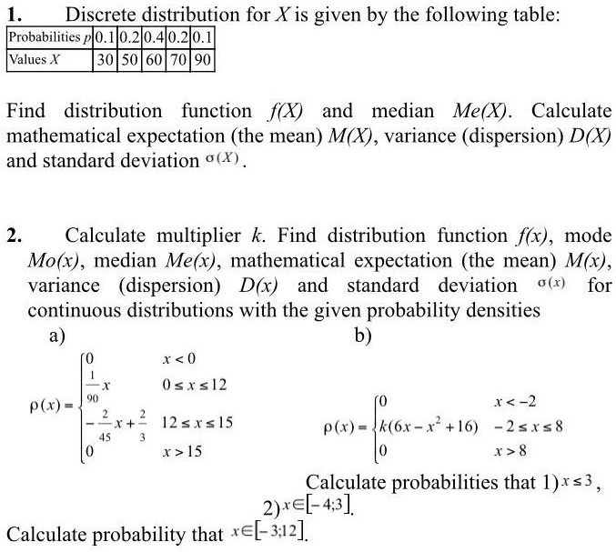 SOLVED: Discrete distribution for X is given by the following table: Probabilities plO . 0.4/0 ...