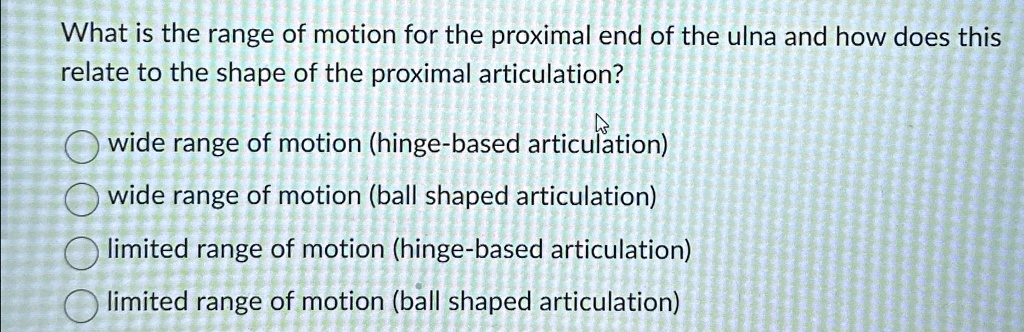 What is the range of motion for the proximal end of the ulna and how ...