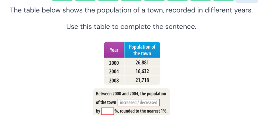 The table below shows the population of a town, recorded in...