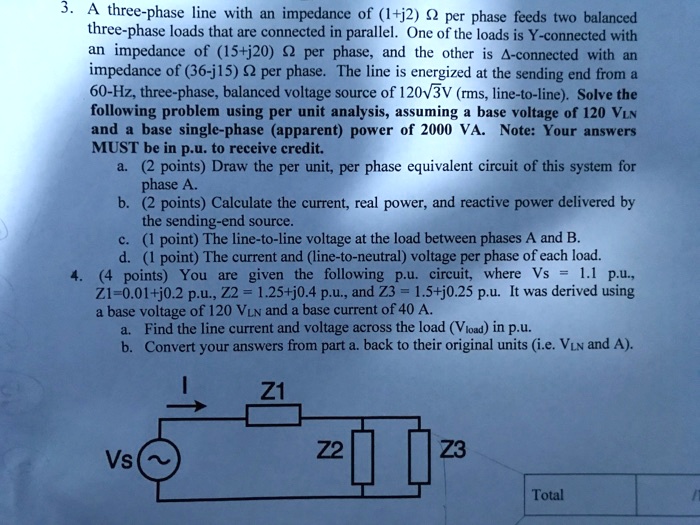 SOLVED: Please do problem 3 and 4. 3. A three-phase line with an impedance of 1+j2 per phase ...